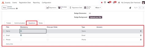 how to configure an event in the odoo 17 event app