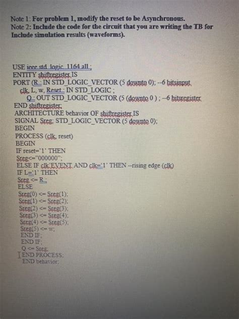 Solved Note For Problem Modify The Reset To Be Chegg Com