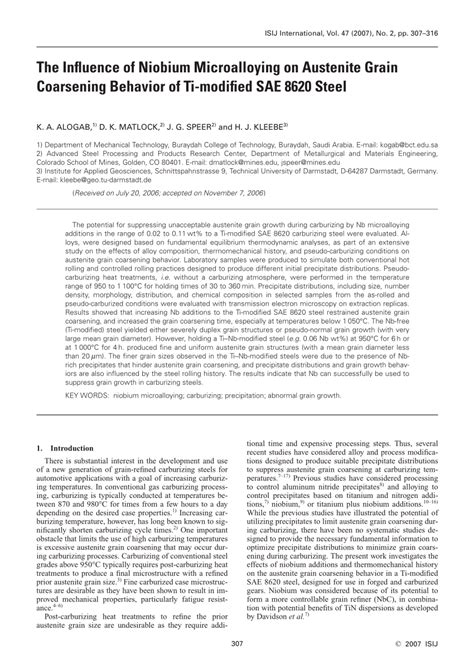 Pdf The Influence Of Niobium Microalloying On Austenite Grain Coarsening Behavior Of Ti