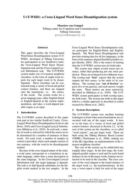 Cross Lingual Word Sense Disambiguation Tilburg University Pdf Statistical Classification