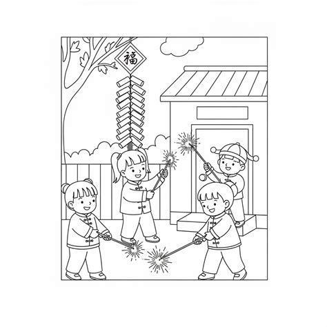 农历新年 Chinese New Year 儿童填色图免费下载