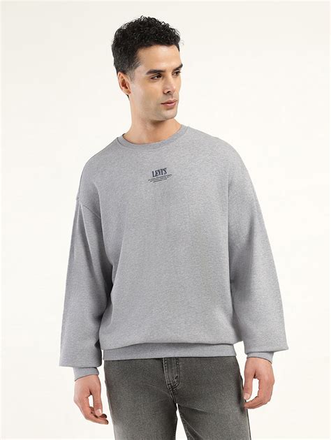 Mens Solid Grey Crew Neck Sweatshirt Levis India Store
