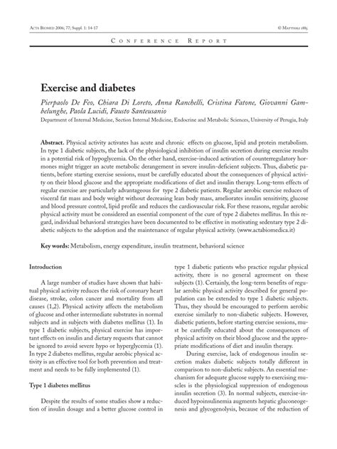 PDF Exercise And Diabetes