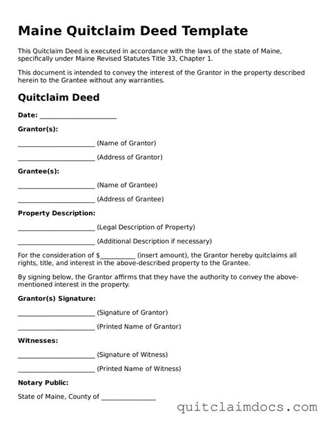 Free Maine Quitclaim Deed Template • Fillable Pdf Form