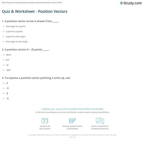 Quiz And Worksheet Position Vectors