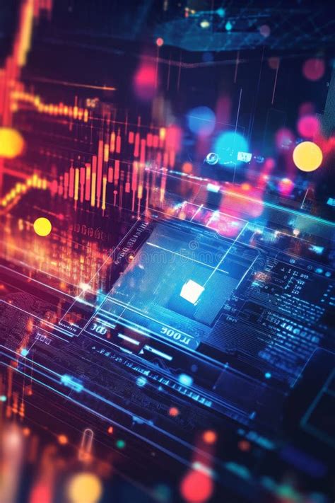 Abstract Digital Visualization Of Financial Data With Glowing Graphs And Vibrant Colors Stock