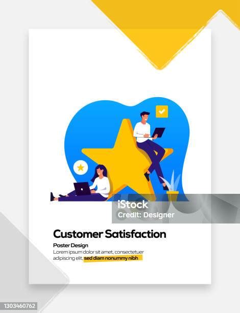 포스터 커버 및 배너를 위한 고객 만족 컨셉 플랫 디자인 현대 플랫 디자인 벡터 일러스트레이션 고객 서비스 담당자에 대한 스톡