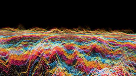 Futuristic Abstract Red Yellow Green Upside Down Waveform Ball Oscillation Visualization Wave