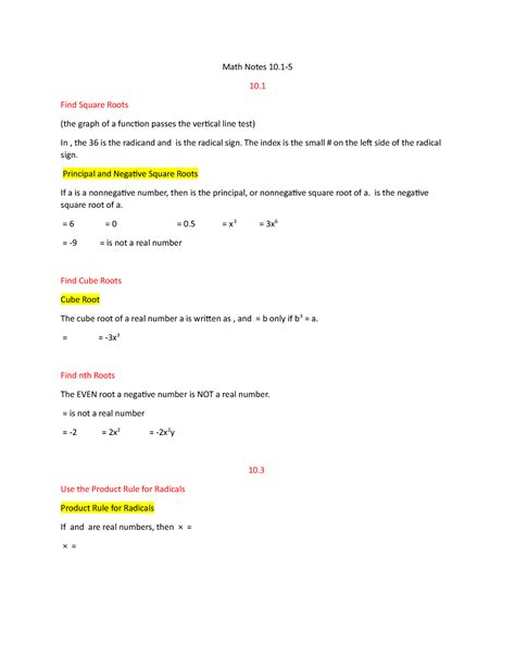 Math Notes 10 Rules And Meanings To Help With Square Root Math
