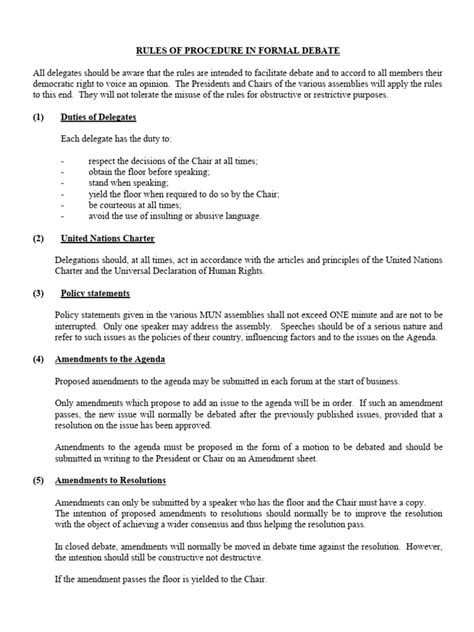 Formal Debate Procedure Guidelines Pdf United Nations Security