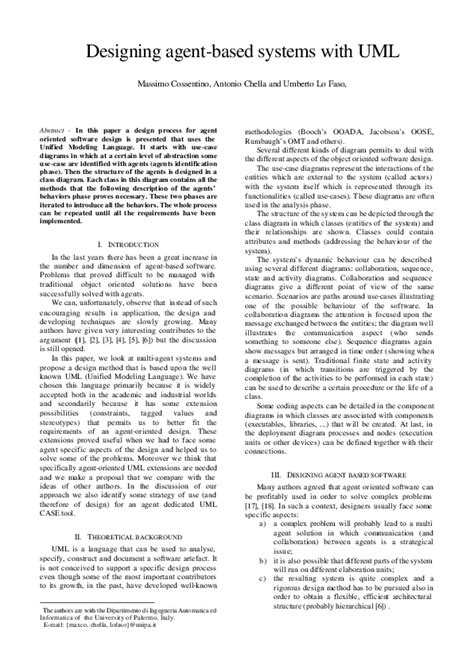 Pdf Designing Agent Based Systems With Uml