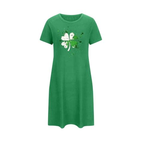 Avrnliq Womens St Patricks Day Shamrock Print Green Nightgown Soft