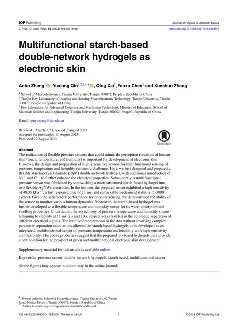 Multifunctional Starch Based Double Network Hydrogels As Electronic Skin
