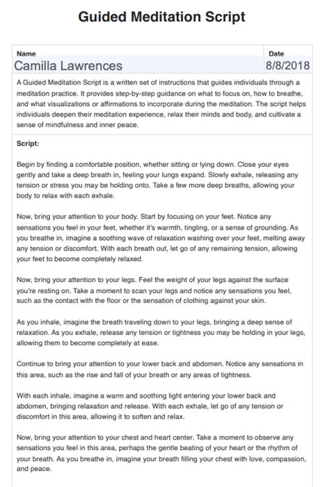 Guided Meditation Script And Example Free Pdf Download