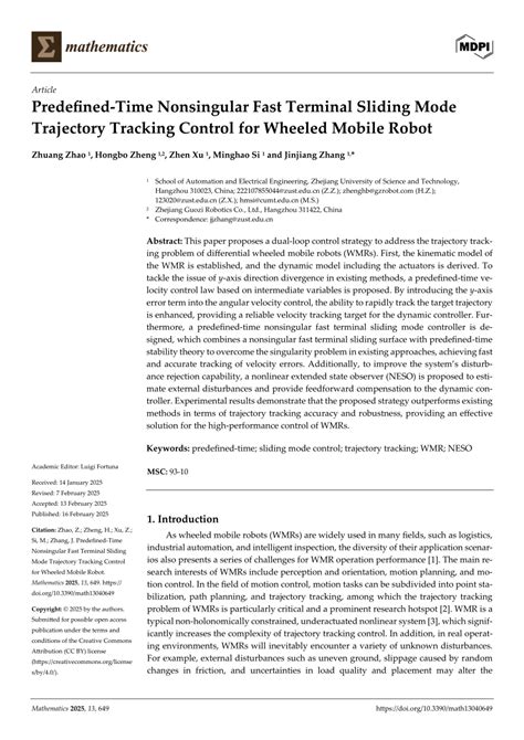 Pdf Predefined Time Nonsingular Fast Terminal Sliding Mode Trajectory Tracking Control For