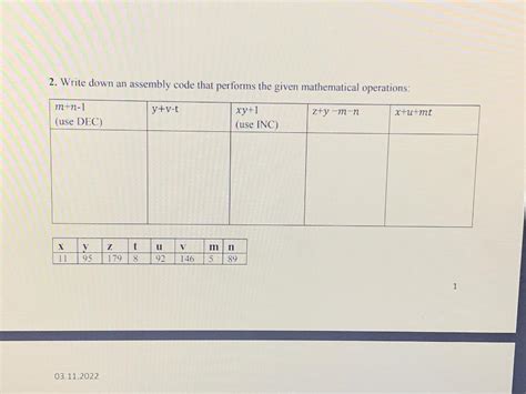 Solved 2 Write Down An Assembly Code That Performs The
