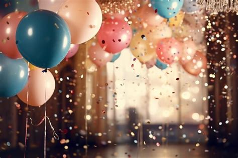 Premium Photo Party Composition With Confetti And Balloons