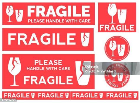 Fragile Signs Set Vector Sticker Collection For Careful Delivery向量圖形及更多