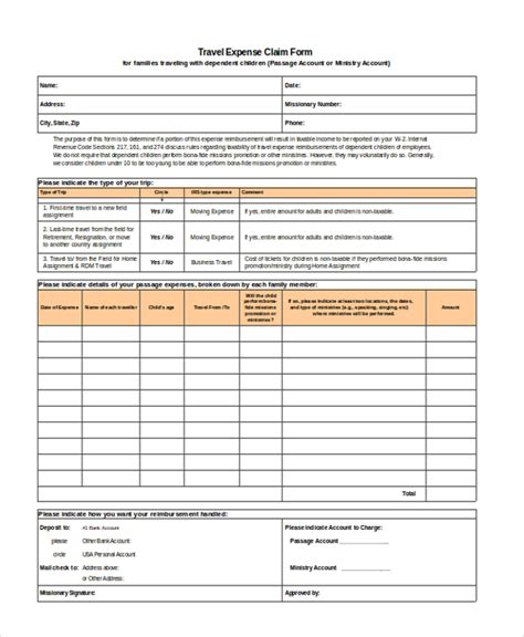 Free 11 Sample Travel Expense Claim Forms In Ms Word Pdf Ms Excel
