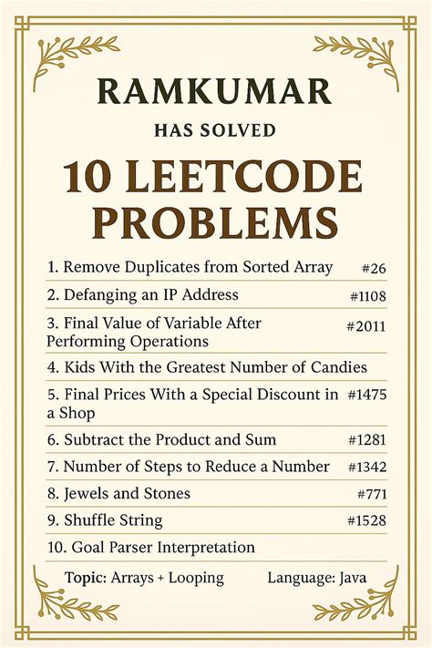 Day 2 Crushed 10 More Leetcode Problems In Java Ramkumar R