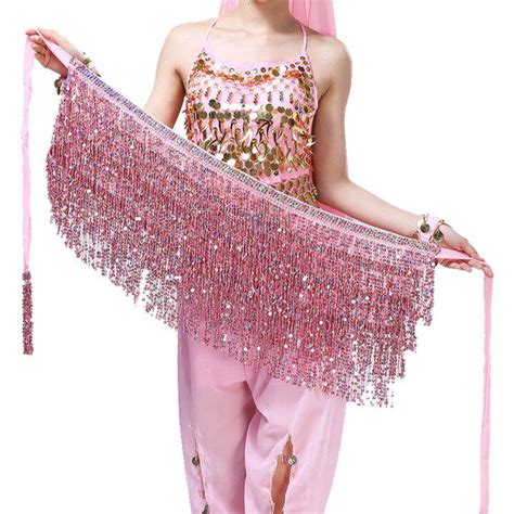 【homp】woman Sequin Belly Dance Costume Waist Chain Fringe Skirt Club
