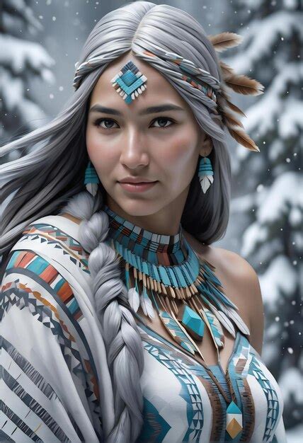 Illustration Of A Beautiful Girl In Native American Costume Premium