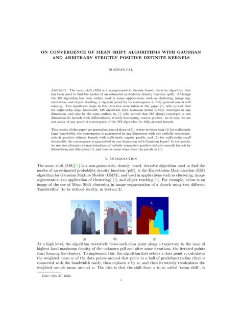 pdf on convergence of mean shift algorithms with gaussian and