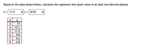 [get answer] based on the data shown below calculate the regression