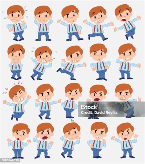 스마트 캐주얼 스타일에서 만화 캐릭터 사업입니다 다른 자세 태도와 포즈 벡터 벡터 그림에 다양 한 활동을 하 고 부정적인 태도에 항상 설정 합니다 금융에 대한 스톡 벡터