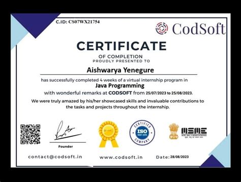 Aishwarya Yenegure On Linkedin Codsoft Greatopportunity