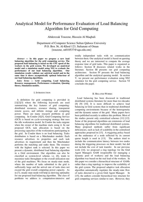 pdf analytical model for performance evaluation of load balancing