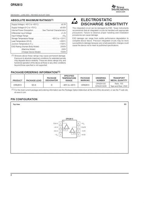 Opa2613id High Speed Operational Amplifiers Dual Wideband Hi Output