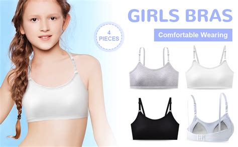 Yuffqopc 4 Pack Sports Bra For Girls Cotton Training Crop Bras With