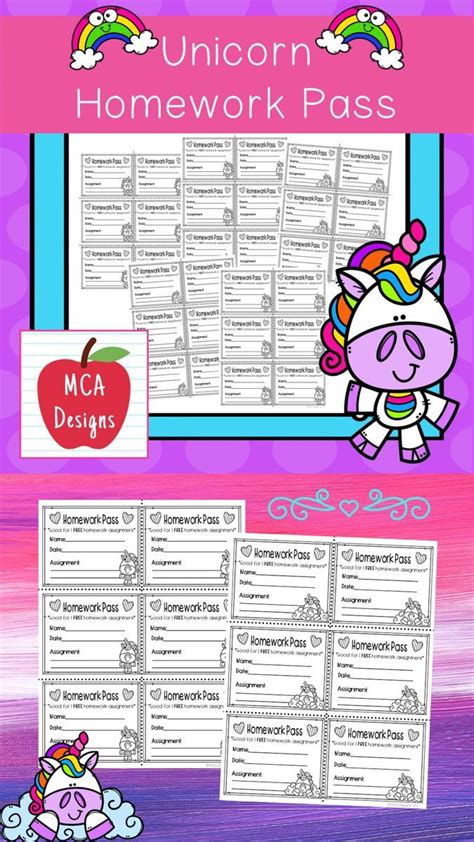 Unicorn Homework Pass Homework Pass Elementary Resources Classroom