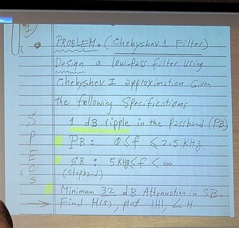 solved problem chebyshev 1 filter design a low pass