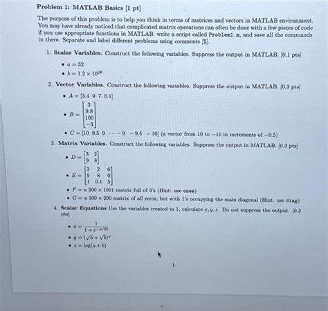 Solved Problem MATLAB Basics Pt The Purpose Of This Chegg Com