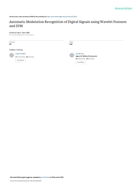 Automatic Modulation Recognition Of Digital Signals Using Wavelet Features And Svm Pdf