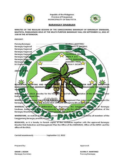 Bdrrm Resolution Pdf Philippines