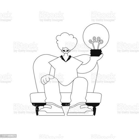 남자는 전구를 들고 선형 벡터 삽화로 아이디어를 구현합니다 개념에 대한 스톡 벡터 아트 및 기타 이미지 개념 남자 단일 이미지 Istock