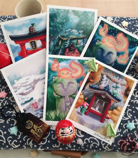 Prints Japanese Yokai In Nature Kodama Fox Kitsune And Jizo
