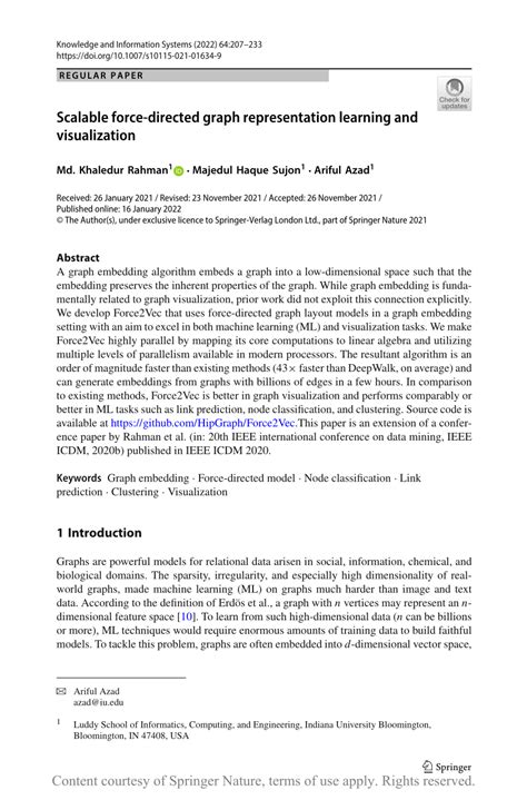 Scalable Force Directed Graph Representation Learning And Visualization