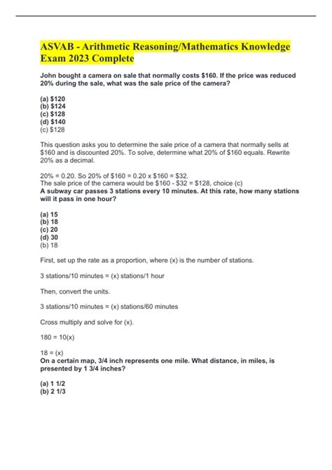 Asvab Arithmetic Reasoning Mathematics Knowledge Exam 2023 Complete Arithmetic Reasoning