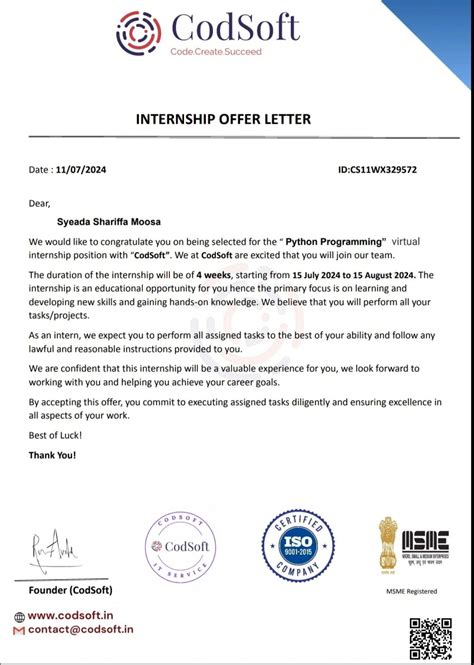 Syeada Shariffa On Linkedin Exciting Internship Newz Im Thrilled To