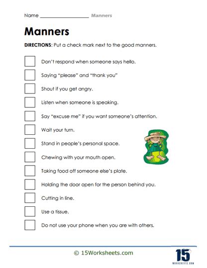 Manners Worksheets Life Skill Series 15