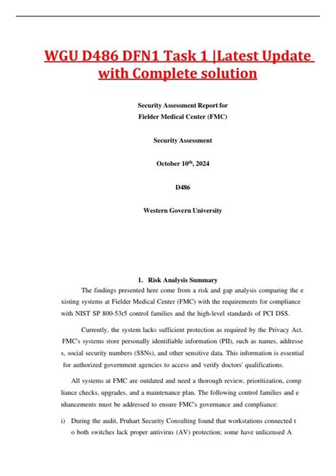 Wgu D486 Dfn1 Task 1 Latest Update With Complete Solution D486 Stuvia Us