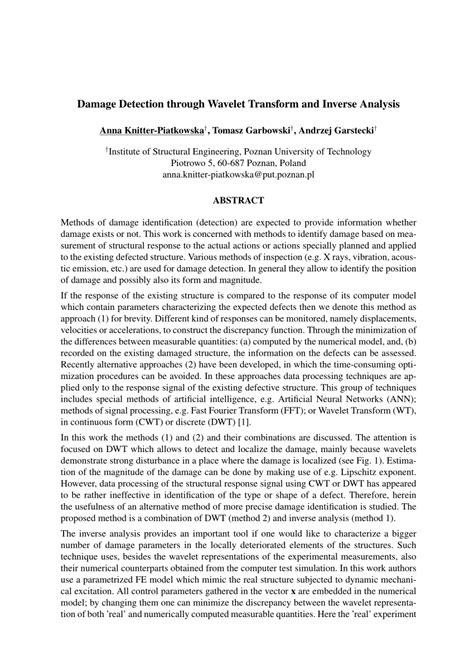 PDF Damage Detection Through Wavelet Transform And Inverse Analysis