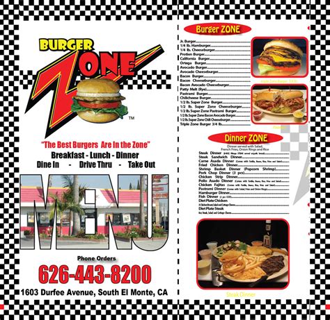 Menu Burger Zone 1603 Durfee Ave South Ei Monte Ca 91733 United