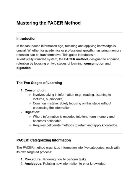 Mastering The Pacer Learning Method Pdf Information Analogy