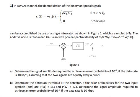 Solved In AWGN Channel The Demodulation Of The Binary Chegg