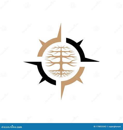 Compass With Tree Logo Design Vector Template Stock Vector
